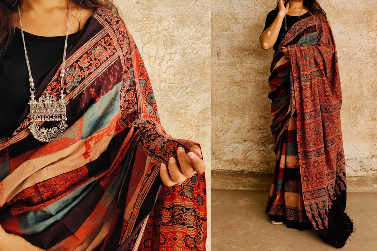 Ajarkh Print Saree: अजरख साड़ी बन जाएगी आपकी पहली पसंद, देखें डिजाइन