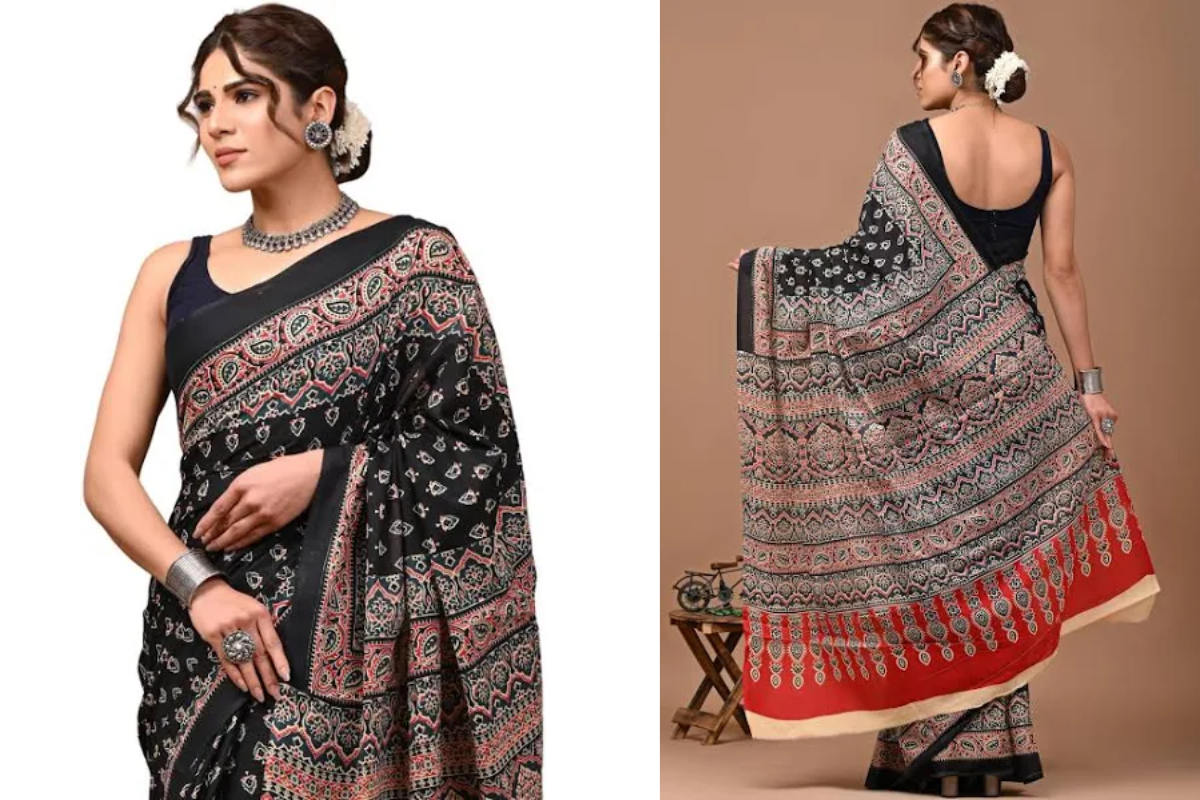 Ajarkh Print Saree: अजरख साड़ी बन जाएगी आपकी पहली पसंद, देखें डिजाइन